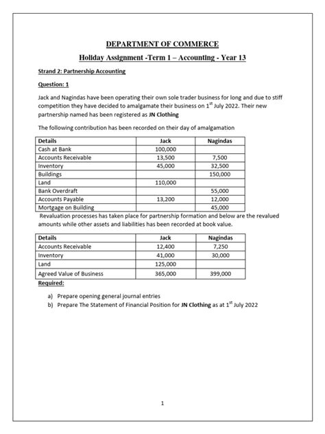 Holiday Assignment Year 13 Accounting Pdf Debits And Credits