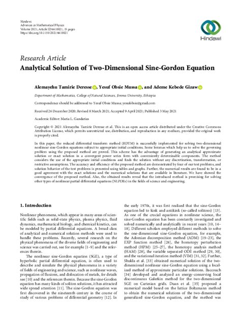 Pdf Analytical Solution Of Two Dimensional Sine Gordon Equation