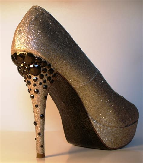 Custom Order Black And Gold Rhinestone Heels Sparkle Glitter Shoes A