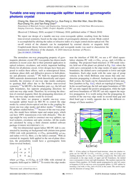 Pdf Tunable One Way Cross Waveguide Splitter Based On Gyromagnetic Photonic Crystal