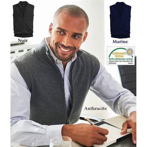 Gilet Homme Sans Manches Fermeture Zip Maille Coton Acrylique Chic