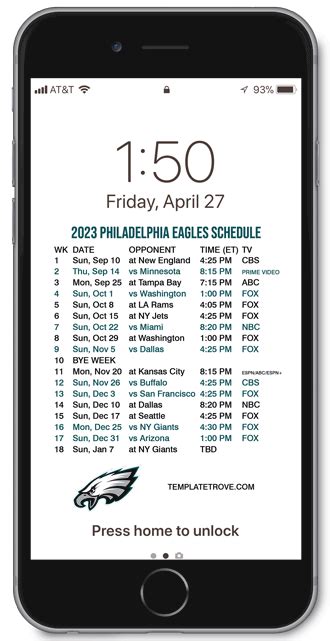2023 2024 Philadelphia Eagles Lock Screen Schedule For Iphone 6 7 8 Plus