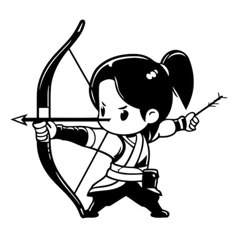Premium Vector Kung Fu Girl Cartoon Character With Bow And Arrow