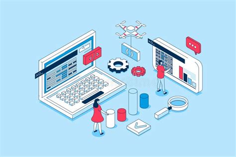 DevOps Concept In 3d Isometric Design People Working With Computers
