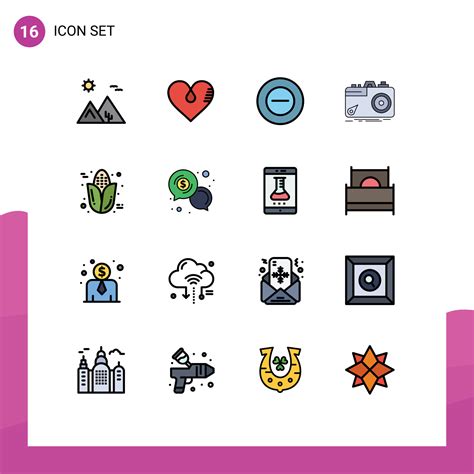 Mobile Interface Flat Color Filled Line Set Of 16 Pictograms Of Aperture Capture Favorite