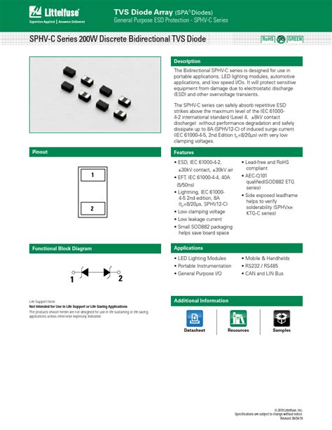 Sphv36 01etg C Sod 40v Bidirectional Tvs Diode Datasheet Littelfuse