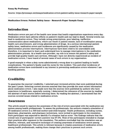 📗 Medication Errors Patient Safety Issue Research Paper Sample Free Essay Term Paper