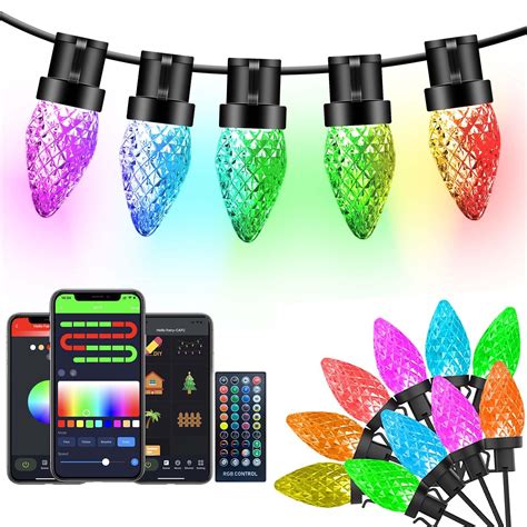 Dynamic C9 Christmas Lights Outdoor Rgb 33ft 50 Led Smart Christmas Lights App Remote