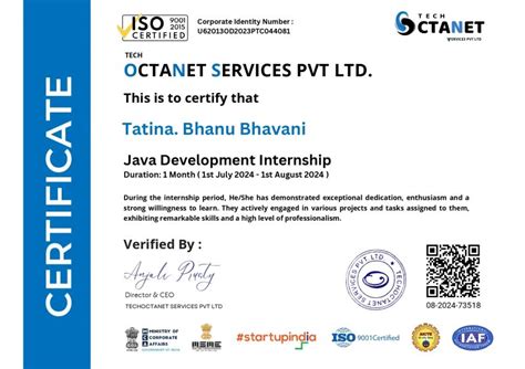 Tatina Bhanu Bhavani On Linkedin Javadevelopment Internship Octanet