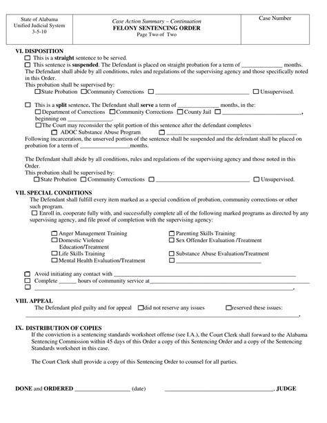 Alabama Felony Sentencing Order Fill Out Sign Online And Download