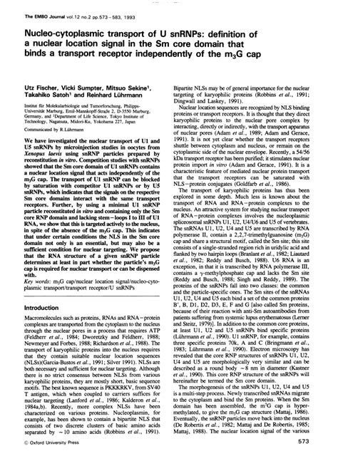 Pdf Nucleo Cytoplasmic Transport Of U Snrnps Definition Of A Nuclear