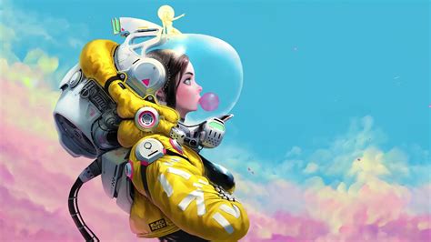 Yellow Space Suit Girl Live Wallpaper Setlivewallpaper