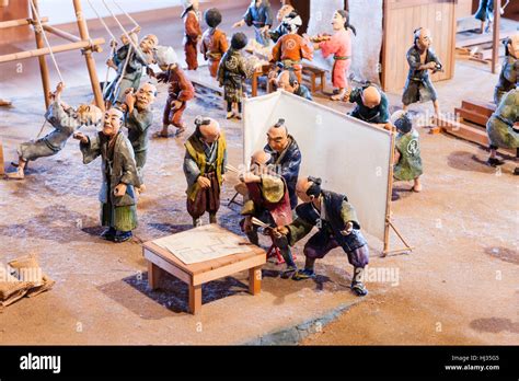 Japan Shikoku Ozu Castle Jizogatake Jo Keep Tenshu Interior Model Of Workers Constructing