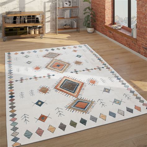 Teppich Für Wohnzimmer Kurzflor Teppich Ethno Design D Effekt In Beige eBay