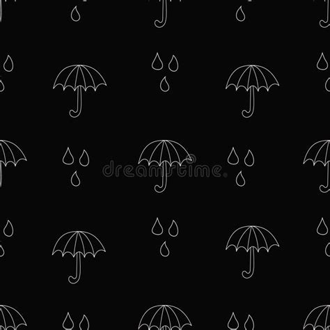 Seamless Pattern With Umbrellas Black And White Vector Illustration