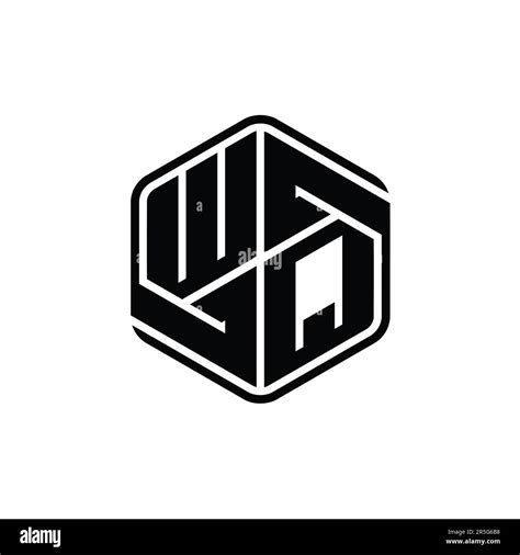 Wq Letter Logo Monogram Hexagon Shape With Ornament Abstract Isolated Outline Design Template