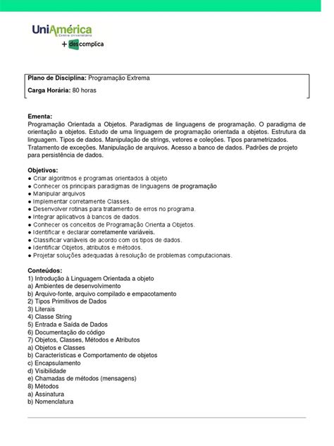 Ementa 0098 Pdf Classe Programação De Computadores Linguagem De Programação