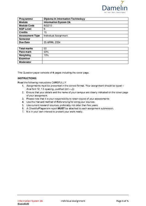 Information Systems 2A Individual Assignment 1 Programme Module