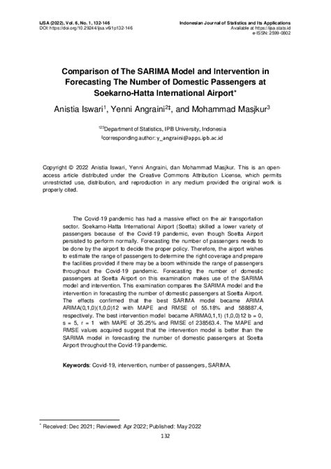 Pdf Comparison Of The Sarima Model And Intervention In Forecasting The Number Of Domestic