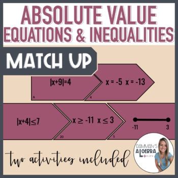 Solving Absolute Value Equations Inequalities Match Up TPT