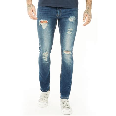 Firetrap Heren Ripped Skinny Jeans Vervaagd Blauw