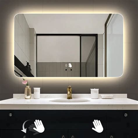 현대 유형 Frameless 장방형 똑똑한 조명된 허영 점화된 목욕탕 안개 자유로운 거울 벽 거울