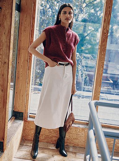Soft Corduroy Midi Skirt Contemporaine Womens Midi Skirts And Mid