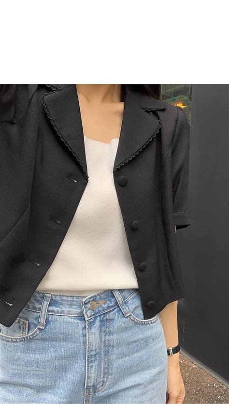 Made 블리안 카라넥 크롭 숄더퍼프 레이스 반팔 트위드자켓 44~100 ♥핫핑♥ Made 블리안 카라넥 크롭 숄더퍼프 레이스 반팔 트위드자켓 44~100 ♥핫핑♥