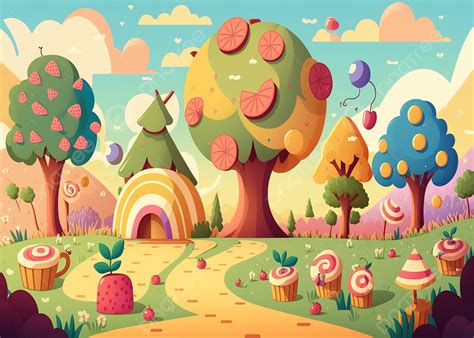 Fruit Tree Cartoon Cute Background Fruit Tree Cartoon Cute