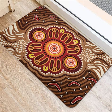 Australia Aboriginal Inspired Door Mat Brown Boomerang Aboriginal Dot