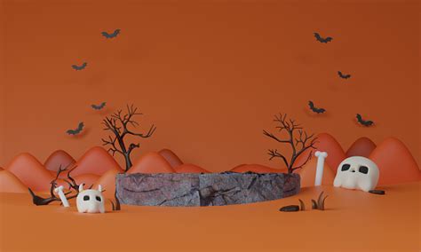 제품을 위한 연단과 무대 할로윈을 위한 최소한의 추상적인 배경 해피 할로윈 축제 3d 렌더링 10월에 대한 스톡 사진 및 기타 이미지 Istock