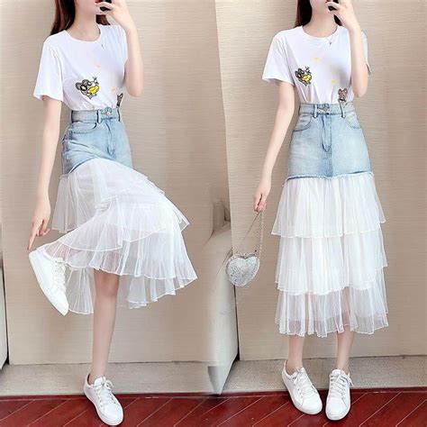 ชุดกระโปรงสาว2022ชุดฤดูร้อนใหม่สไตล์ตะวันตกเย็บปักถักร้อยเสื้อยืดผ้า