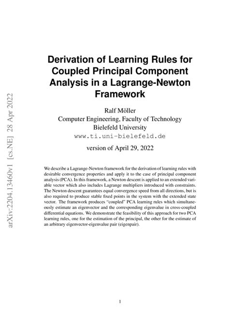 Derivation Of Learning Rules For Coupled Principal Component Analysis