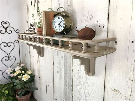 Gray Farmhouse Wood Shelf With Turned Wood Spindle Rail And Etsy