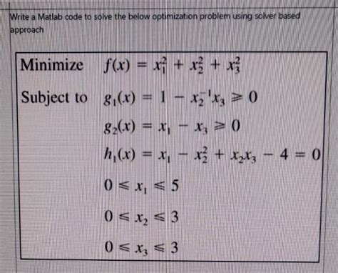 Write A Matlab Code To Solve The Below Optimization Chegg