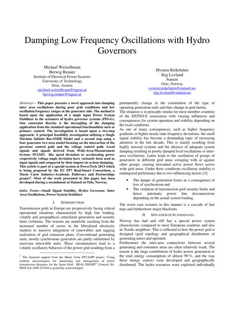 Pdf Damping Low Frequency Oscillations With Hydro Governors
