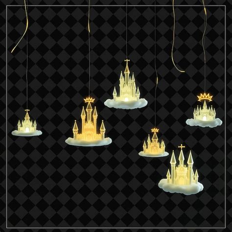 Decorative String Floating Castles And Luminous Crowns Neon Light Outlines The Castles Casting A