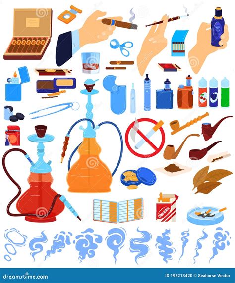 Smoking Tobacco Vector Illustration Flat Set Cartoon Tobacco Product