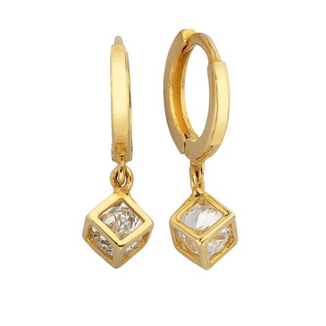 14k Real Solid Gold Cube Dangle Drop Earrings For Women Latika Jewelry