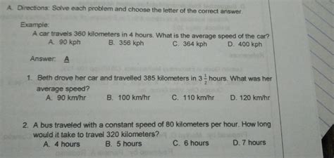 a directions solve each problem and choose the letter of the correct