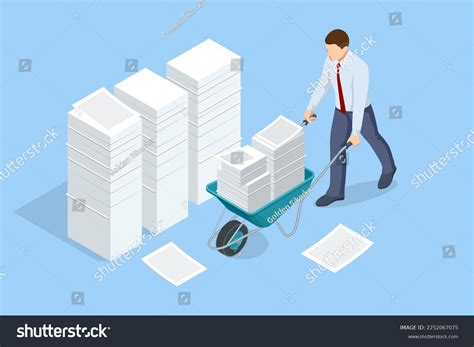 Isometric Stacks Paperwork Files Office Bureaucracy Stock Vector