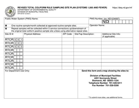 Form Sfn60767 Download Fillable Pdf Or Fill Online Revised Total Coliform Rule Sampling Site
