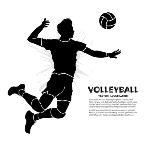 Silueta De Jugador De Voleibol Masculino Saltando Aislado Sobre Fondo