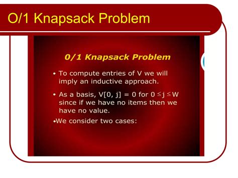 0 1 Knapsack Problem Using Dynamic Programming Ppt