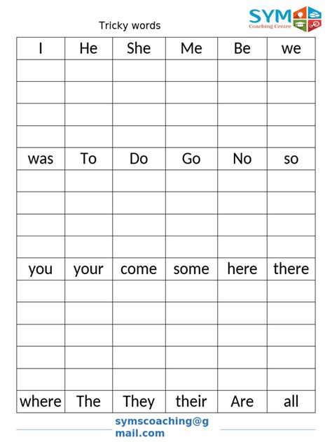 Pdf Worksheet Most Commonly Used 72 Tricky Words Worksheet In Easy To