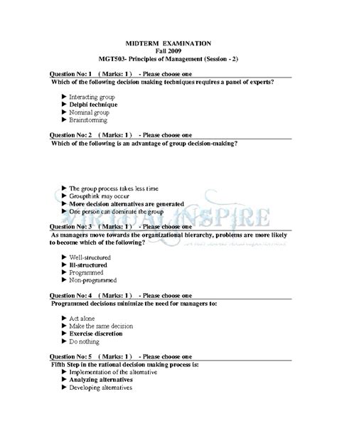 MGT503 Midterm Solved Yeah These Are Very Important MIDTERM EXAMINATION Fall 2009 MGT503