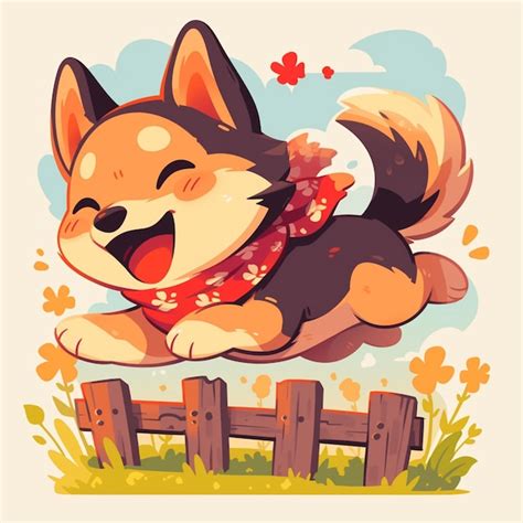 Premium Vector Jackapoo Jumping Over A Fence