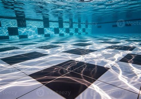 Abstract Underwater Swimming Pool Perspective Showcasing Sunlight