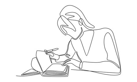Premium Vector Continuous Line Of Woman Reading Book