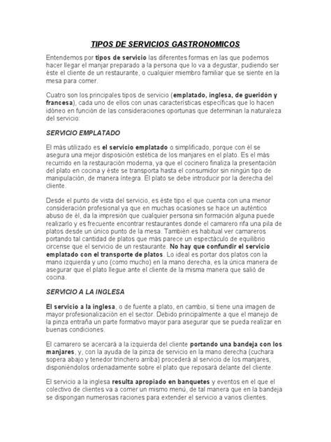 Tipos De Servicios Gastronomicos Pdf Restaurante Y Catering Alimentos